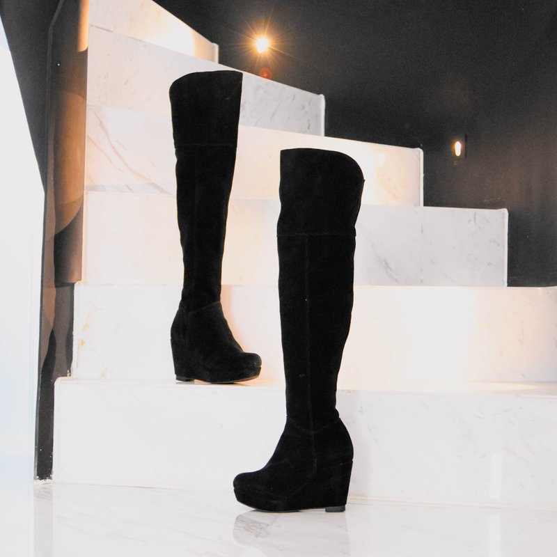 Girls autumn and winter suede two-way wear side zipper round toe thick bottom over the knee ...