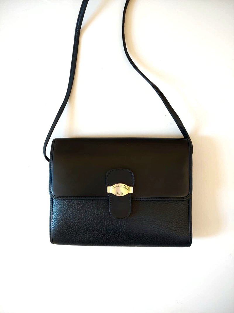 【LA LUNE】中古二手Dior黑色拼皮革單肩側背斜孭揹小信封包手袋 - 設計館 LA LUNE Vintage 日本鑑證古董品選物店 側背包/斜背包 - Pinkoi