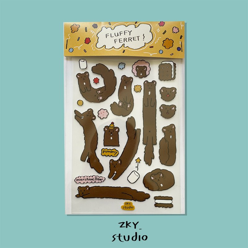 A6 Sticker Fluffy Ferret - Brown - 設計館 zkystudio 貼紙 - Pinkoi
