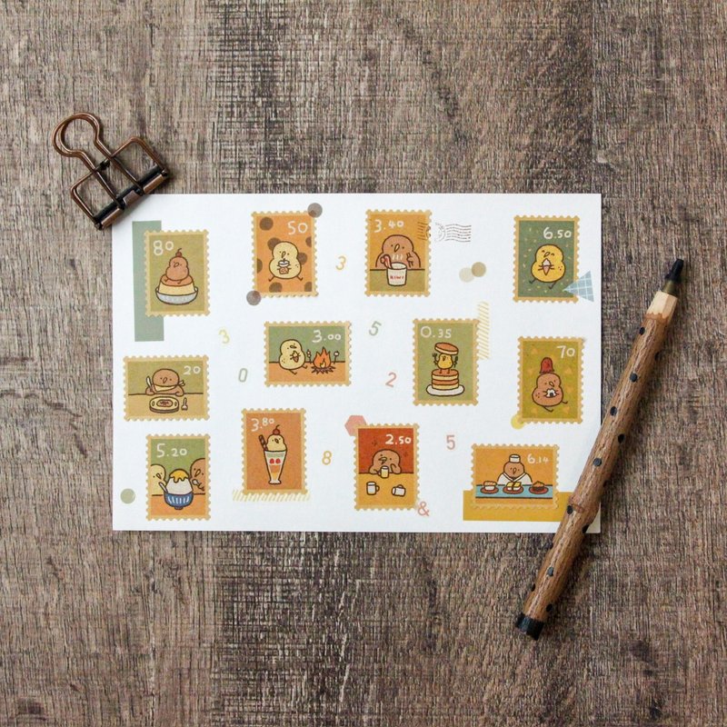 吃貨奇異鳥 / 牛皮郵票貼紙 - 設計館 安怎？ Ann-Nua Handmade 手刻章 貼紙 - Pinkoi
