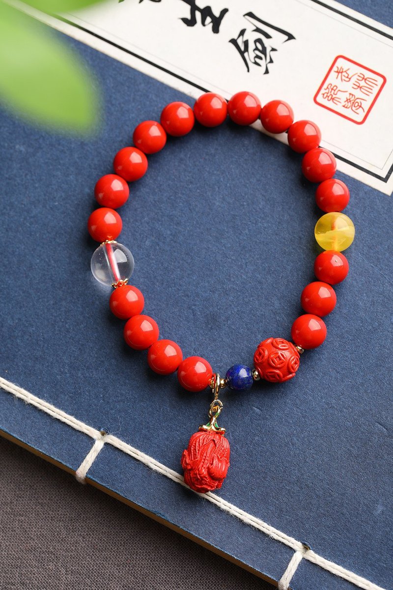 天然原礦硃砂精品紅砂單圈手鏈 精工 硃砂含量高達95%以上 - 設計館 水墨 鑰匙圈/鑰匙包 - Pinkoi