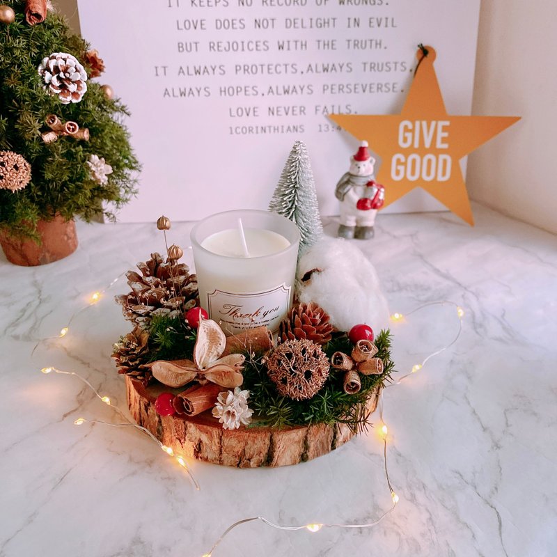 (材料包現貨)永生花乾燥花 實木聖誕燭台DIY 交換禮物 手作 蠟燭 - 設計館 花予huayu.floral 乾燥花/永生花 - Pinkoi