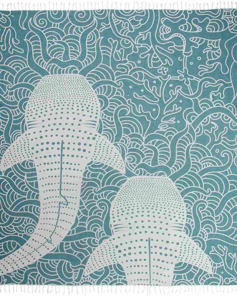 上海スタイル-トーテムシャーク トルコ綿ビーチタオル - ショップ Oceanhi キャンプ・ピクニック - Pinkoi