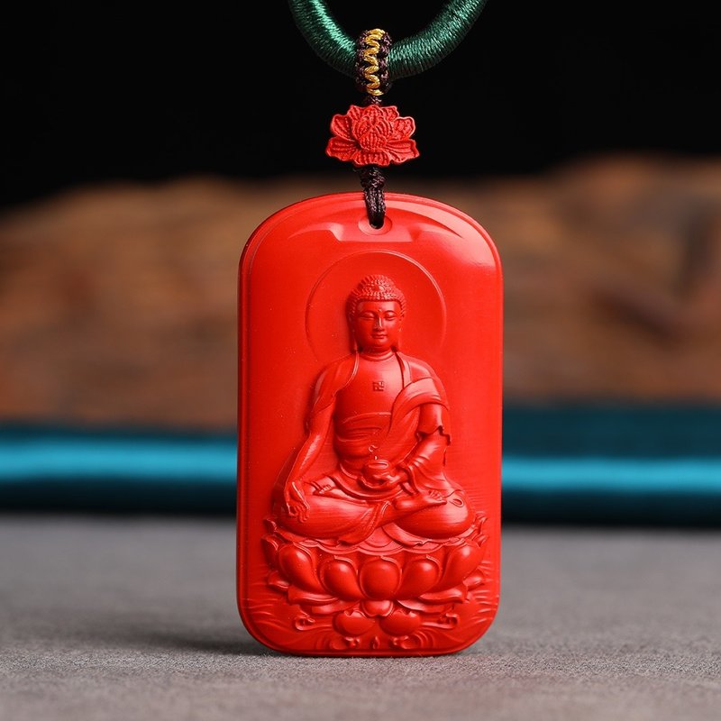 天然原礦硃砂精品紅砂阿彌陀佛吊墜毛衣鏈 硃砂含量高達95%以上 - 設計館 水墨 項鍊 - Pinkoi