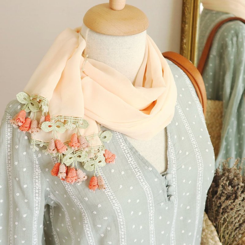 OYA crochet chiffon shawl【Campanella】Pale Apricot - Shop AYTURK Scarves - Pinkoi