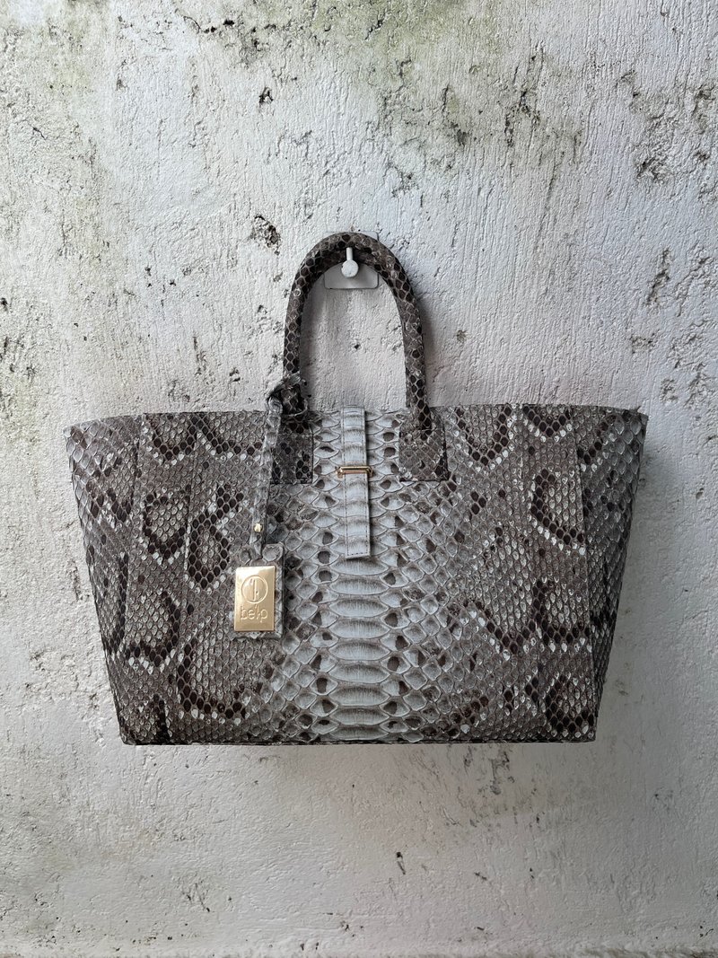 Tote Python Leather Bag Woman Tote Shoulders Handles Bag Snakeskin Leather Bag - 設計館 belp ...