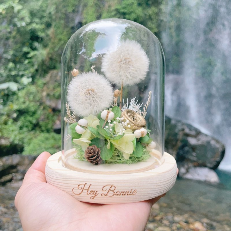 彼岸祝福 永生蒲公英玻璃花盅 選購LED原木底座 - 設計館 Hey Bonnie 芸格花藝 乾燥花/永生花 - Pinkoi