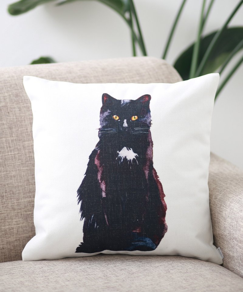 Jubilee 天然亞麻材質 抱枕套 柔軟觸感 黑色西伯利亞貓咪款 - 設計館 jubileedesign 枕頭/抱枕 - Pinkoi