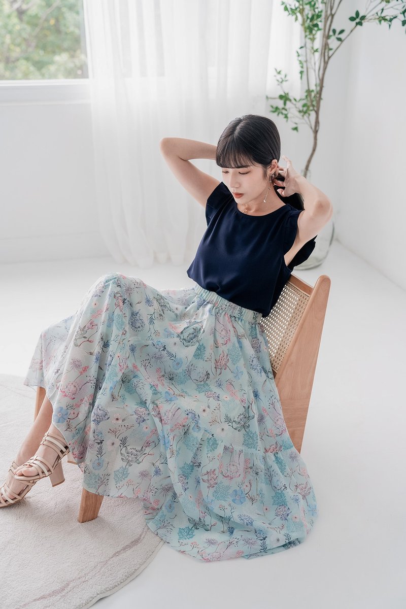 [Poly Print] Skirt Swing Elastic Belt Pocket Long Skirt Queen Green Polly Sarn - Shop mr ...