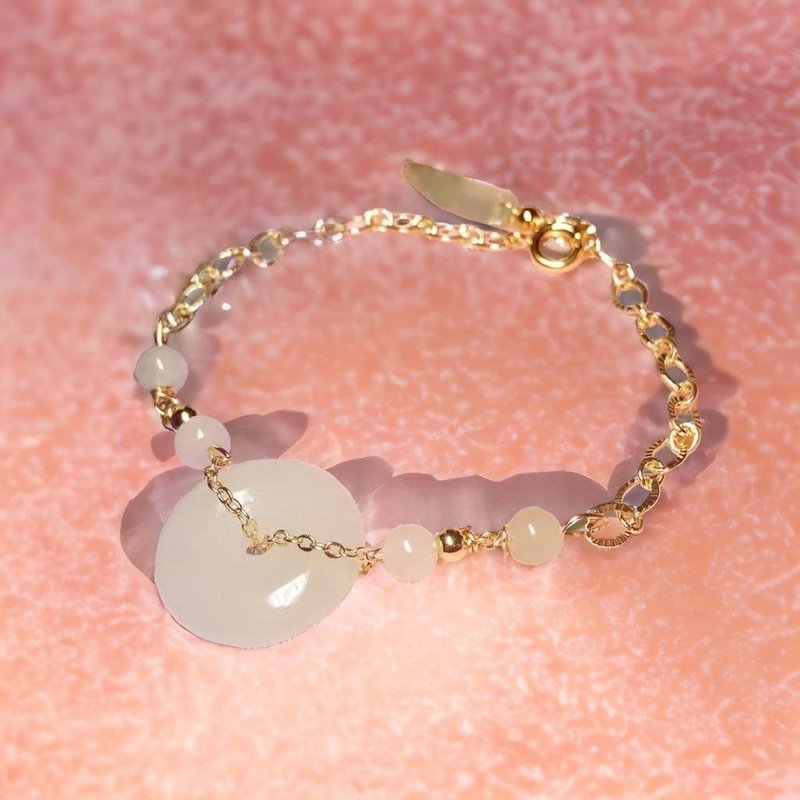 Ice White Jade Jade Ping An Buckle Design Bracelet 14K Gold | Natural A Jade | Gift - Shop ...