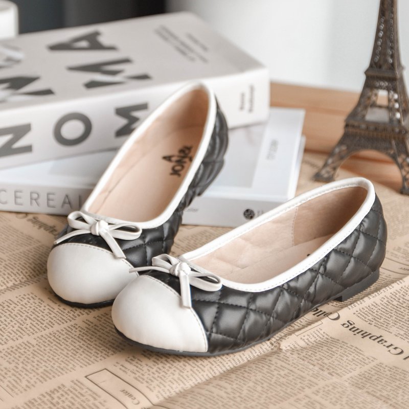 Girls' black round-toe plaid flat-soled student shoes with contrasting colors, British college ...