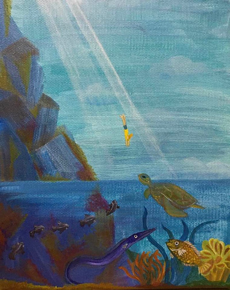 跳水壓克力顏料油畫布框3號尺寸2022年插畫家郭紋秀作品原作唯一 - 設計館 紋秀設計winshowdesign 海報/掛畫/掛布 - Pinkoi