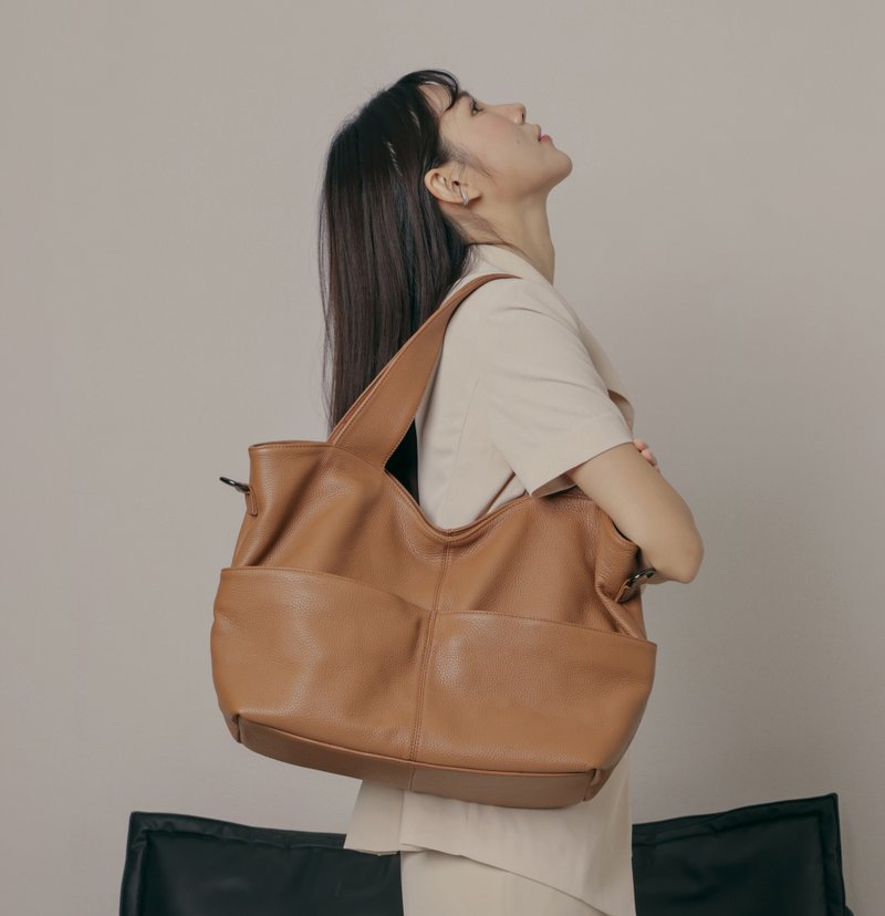 寬提把-軟皮質托特包-棕色 NO216｜手提包/手提袋人氣榜 - Pinkoi