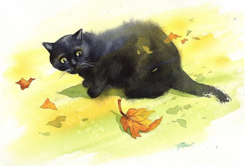 水彩原畫【一貓知秋】 詞不DA藝｜海報/掛畫/掛布人氣榜 - Pinkoi