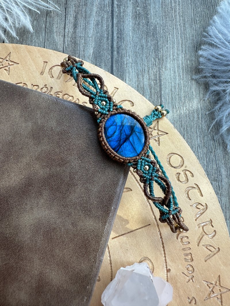 H327 Ethnic style Wax thread braided labradorite Bronze bead bracelet (adjustable length) ethnic ...