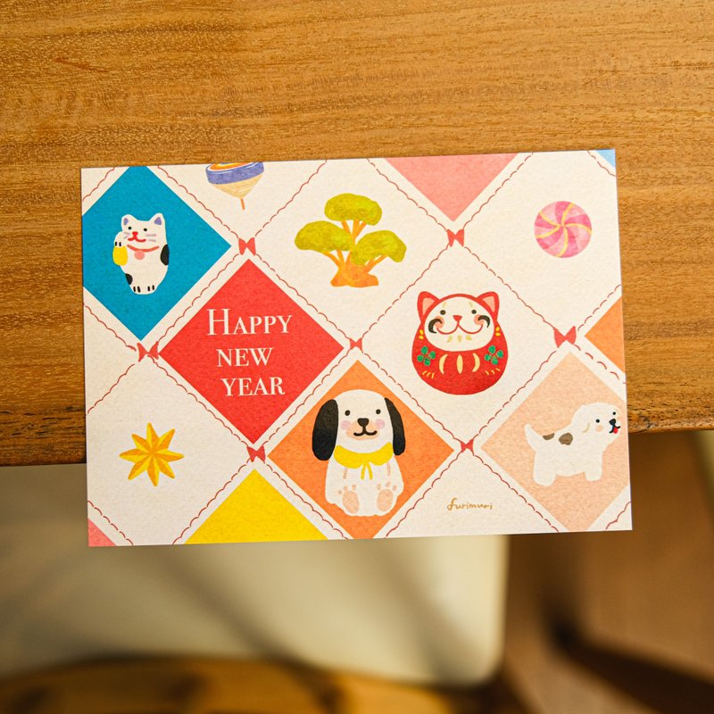 明信片 貓狗賀歲吉祥物 賀年卡 Furimuri毛乖畫鹿｜紅包袋/春聯人氣榜 - Pinkoi