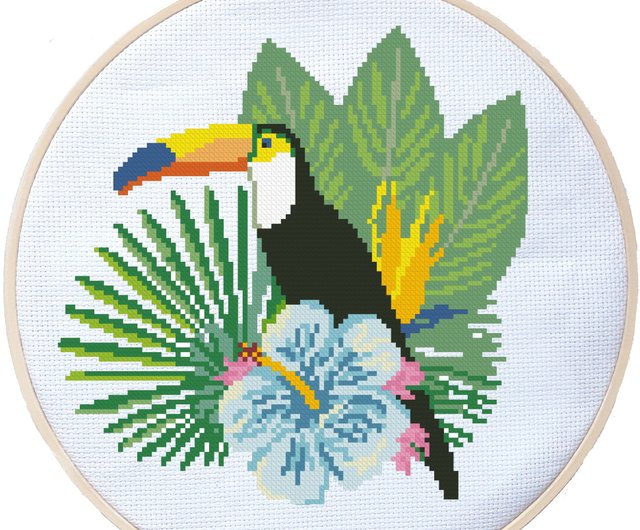 Needlepoint Sewing & Fiber Tropical Toucan Embroidery Art Pattern PDF Jungle Embroidery Art ...