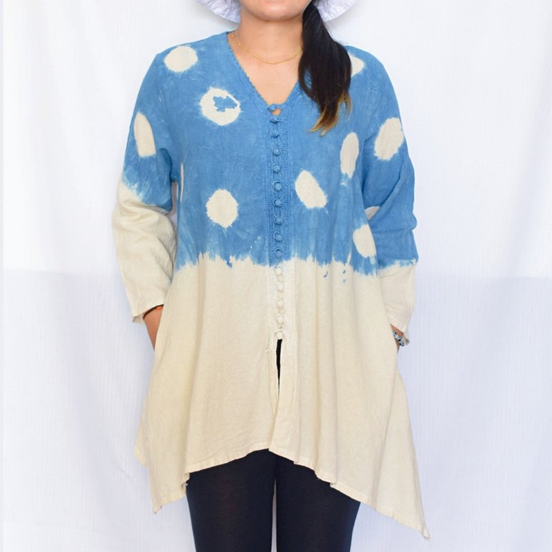 Blouse V Neck Long Sleeve 2 Tones - HOMRAK - 設計館 HOMRAK 女上衣/長袖上衣 - Pinkoi