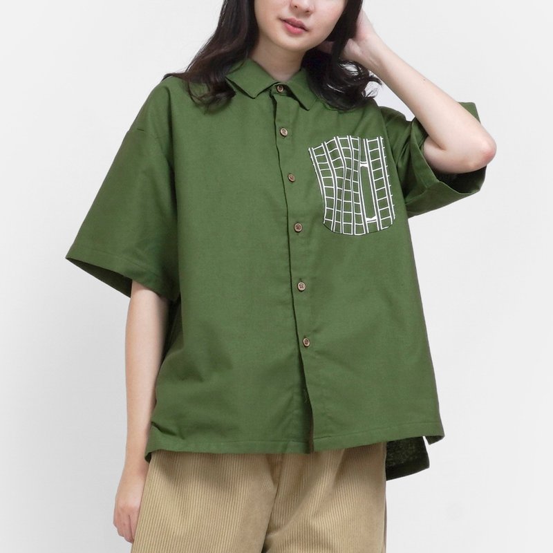 稿紙口袋短袖襯衫-抹茶色 HEY SUN｜男襯衫/休閒襯衫人氣榜 - Pinkoi