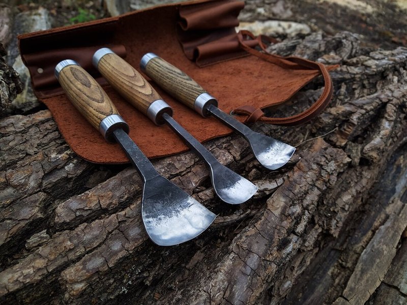 Forged Bent Gouge Set (3pcs).Straight Rounded Chisel. Bent chisel ...
