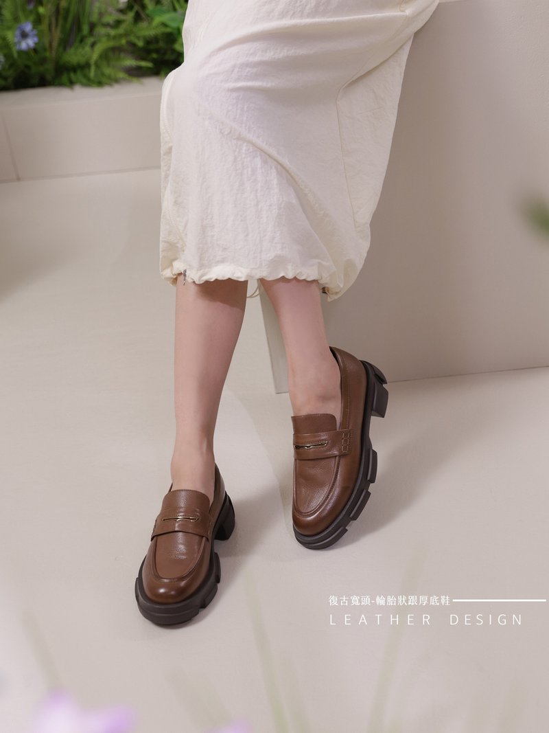 復古寬頭-輪胎狀跟厚底鞋-咖啡色 NO216｜女牛津鞋/樂福鞋人氣榜 - Pinkoi