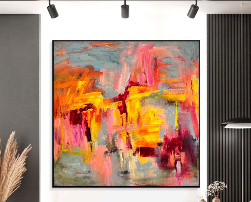 Large Oil Painting Original Canvas Colorful Wall Art Abstract Modern Paintings TrendGallery｜壁貼 ...