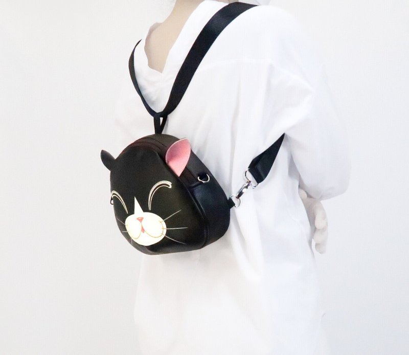 Black cat mini backpack ,cat crossbody bag,handmade backpack for ...