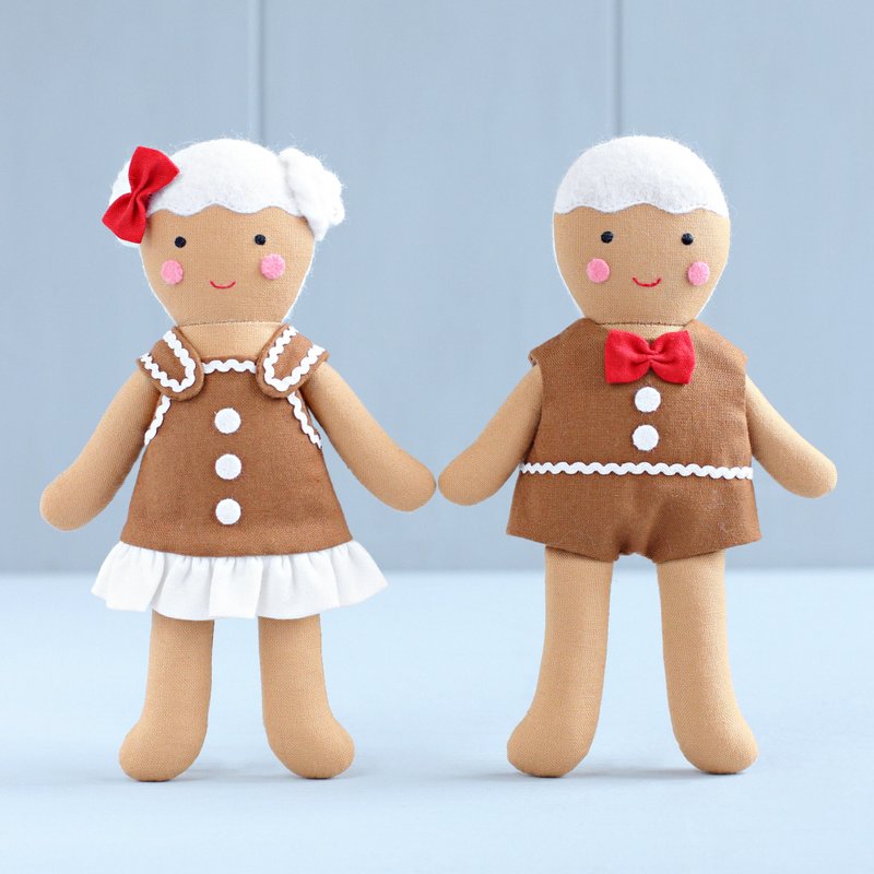 【數位】PDF Mini Gingerbread Girl and Boy Rag Dolls Sewing Pattern ...