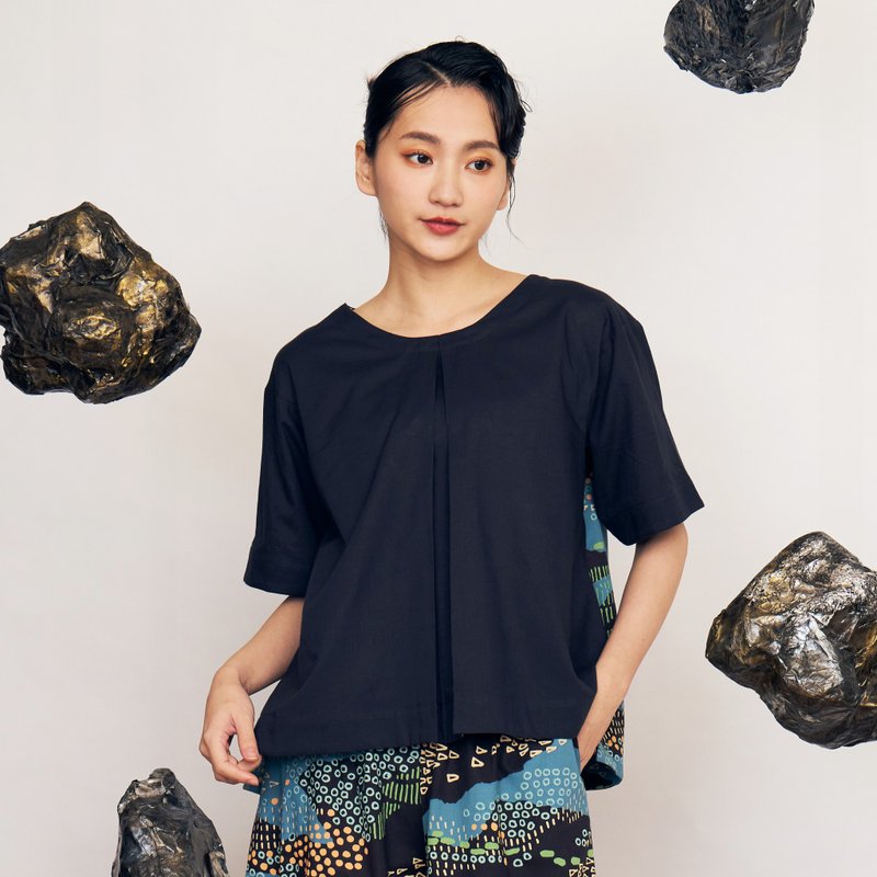 迷途港口短袖上衣_寂靜藍 - 設計館 繭裹子TWINE 女裝 上衣 - Pinkoi