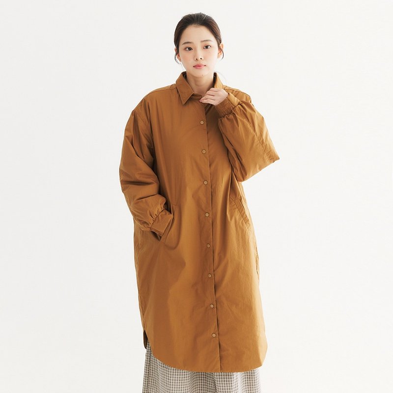 【Simply Yours】長版襯衫領鋪棉外套 咖啡F Simply Yours｜女大衣/外套人氣榜 - Pinkoi