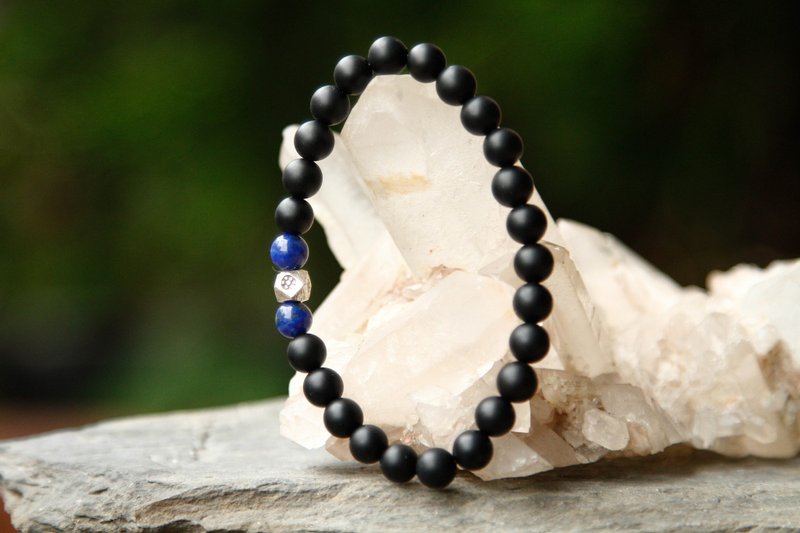 【手環系列】6mm磨砂黑瑪瑙+純銀切面珠+青金石手環 (歡迎客製) 鉍元素 SBI｜手鍊/手環人氣榜 - Pinkoi
