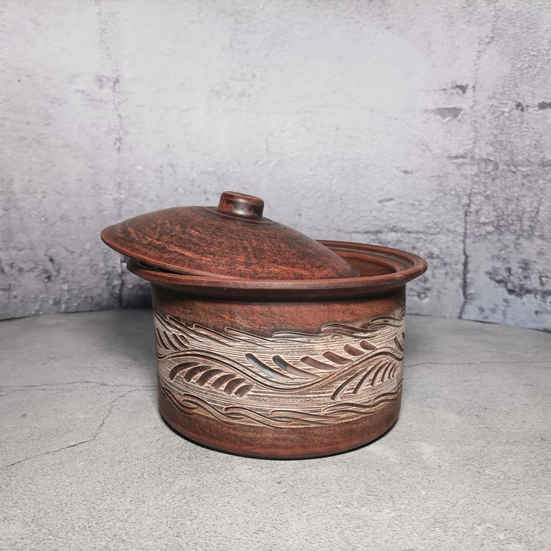 Ceramic cooking pot 1700ml Casserole with lid handmade red clay - Shop ...