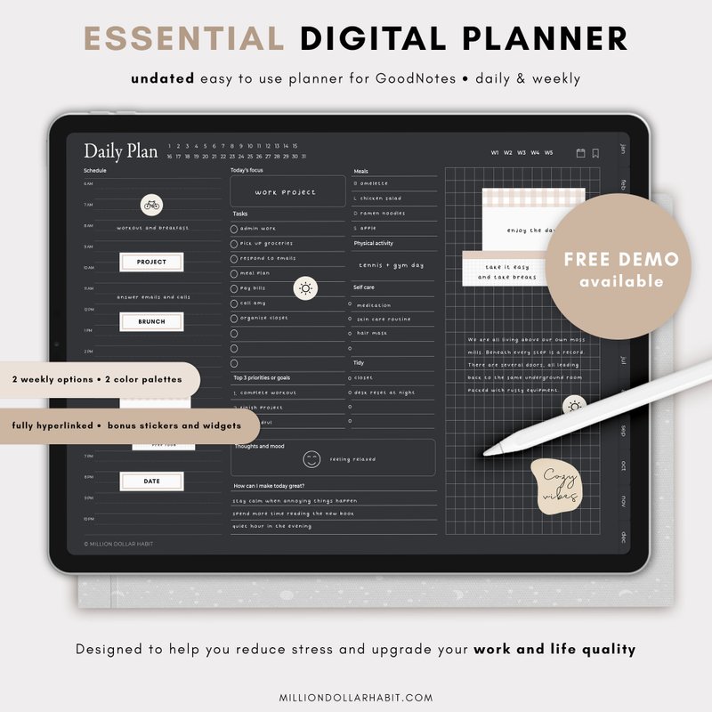 【Digital】Dark Mode Digital Planner for GoodNotes, Undated Digital ...