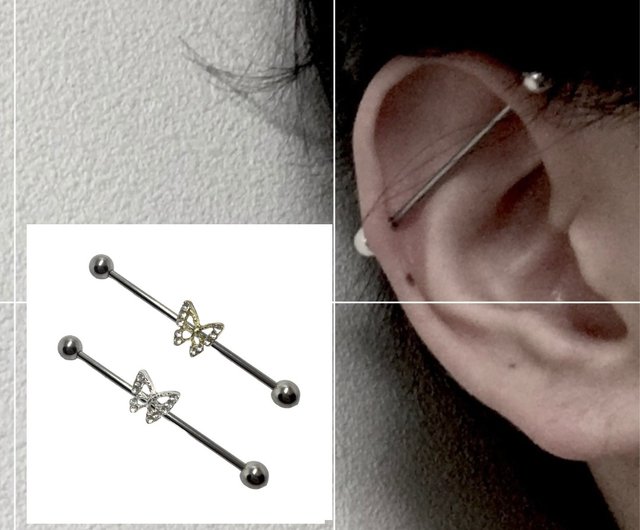 Non Piercing 14G Fake Industrial Earring Barbell Stud Faux Piercing Body Jewelry Shop uz alotfactory Earrings Clip ons Pinkoi