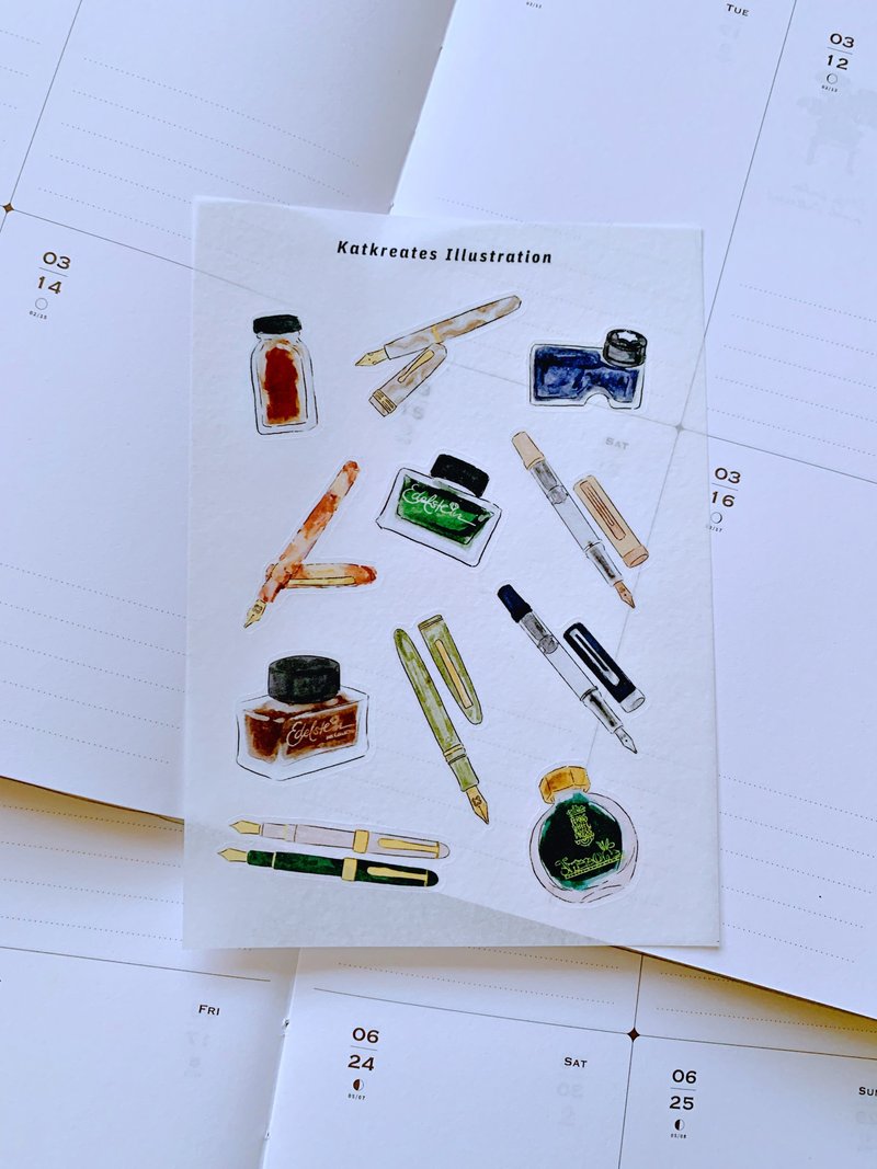 Inks and Pens Sticker Sheet - Shop Katkreates Illustration Stickers ...
