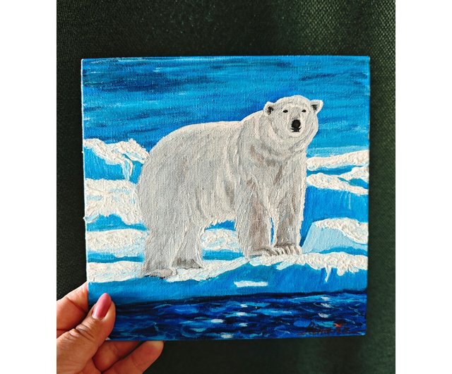 シロクマの冬のオリジナルアート雪の絵画クリスマスギフト シロクマの冬のオリジナルアート雪の絵画クリスマスギフト