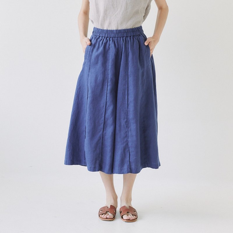 【Simply Yours】亞麻七分闊腿褲 藍F Simply Yours｜女長褲人氣榜 - Pinkoi