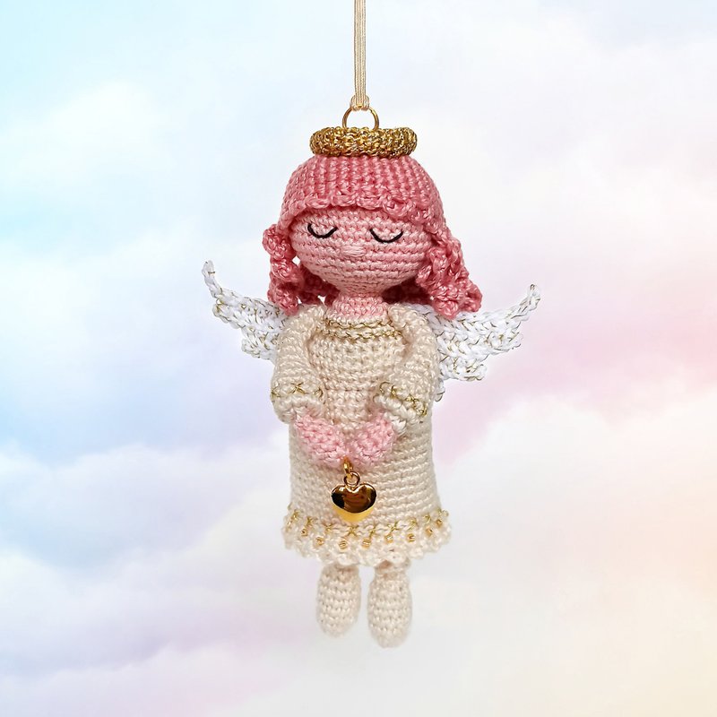 White Guardian Angel girl with heart, Keychain toy, Little crochet ...