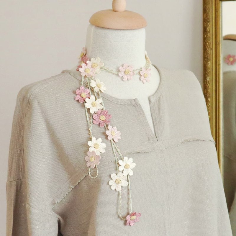 レース編みの180cmラリエット【2WAYデイジー】オーロラピンク AYTURK｜項鍊人氣榜 - Pinkoi