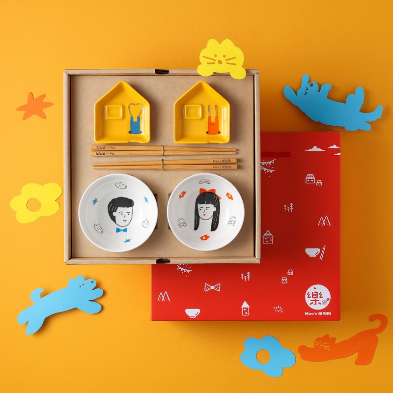 【公益計畫】愛貓狗的我們 雙碗醬油碟禮盒組 Mao’s樂陶陶｜碗人氣榜 - Pinkoi