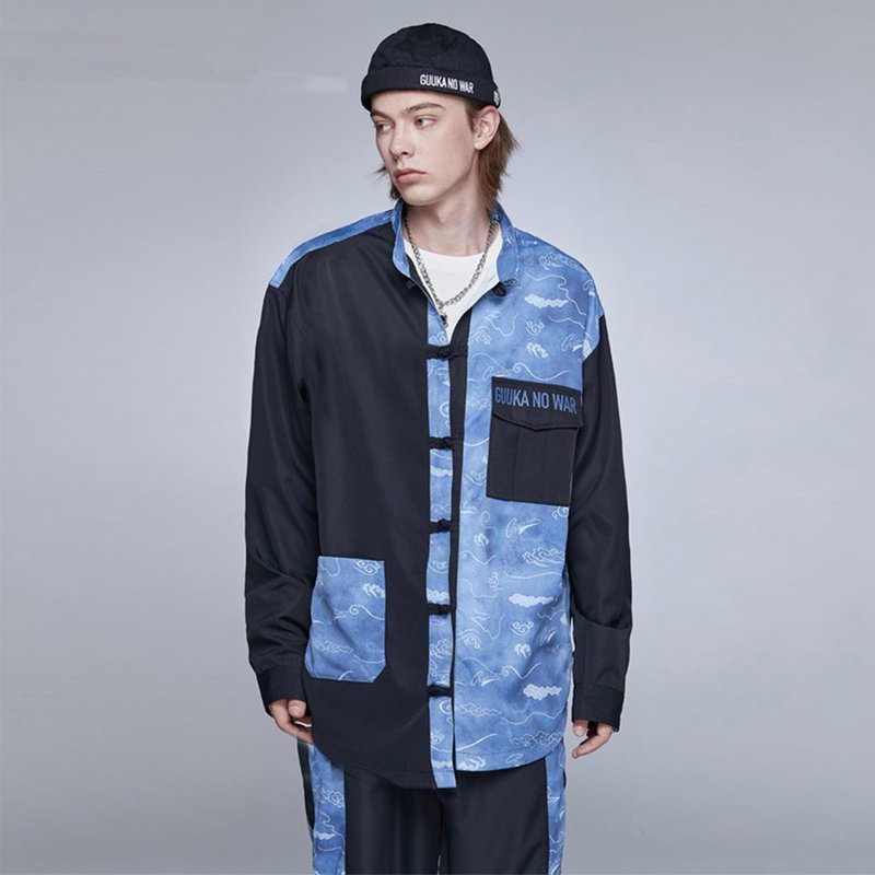 盤扣長袖襯衫 撞色拼接襯衫針織外套 MUYU｜男襯衫/休閒襯衫人氣榜 - Pinkoi