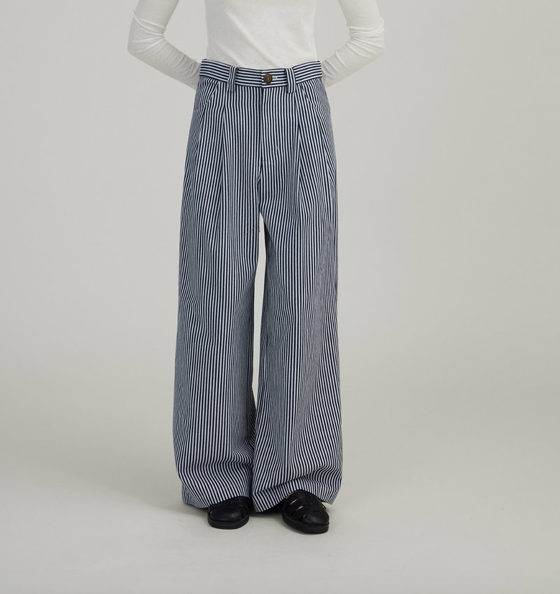 復古文青 色織豎條紋高腰牛仔褲 Letm｜女長褲人氣榜 - Pinkoi