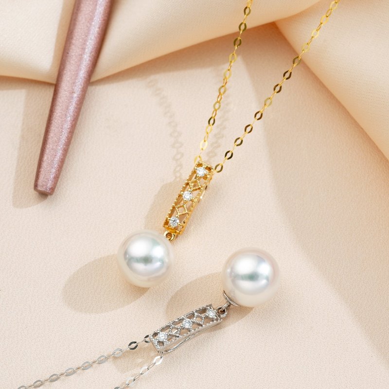 Akoya | Classic Laces | 18K Gold | Diamond Pendant - Shop olinapearl Charms - Pinkoi