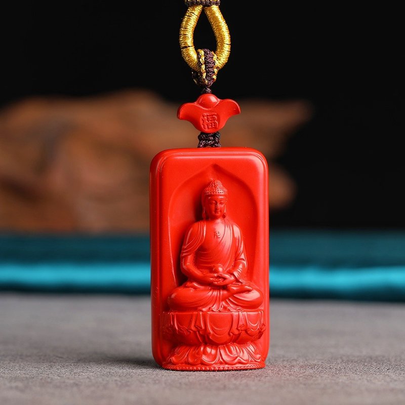 天然原礦硃砂精品紅砂阿彌陀佛吊墜 精品原創 含量高達95%以上 - 設計館 水墨 項鍊 - Pinkoi