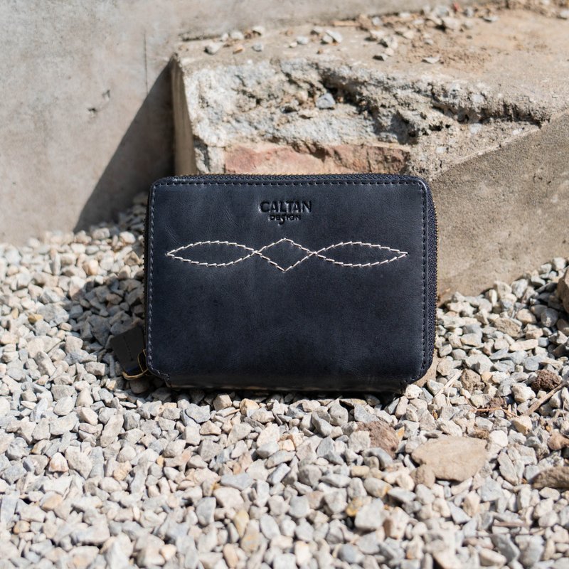 【聖誕禮物】菱格紋包覆式拉鍊 真皮短夾 071314bk CALTAN DESIGN｜錢包/皮夾/長短夾人氣榜 - Pinkoi