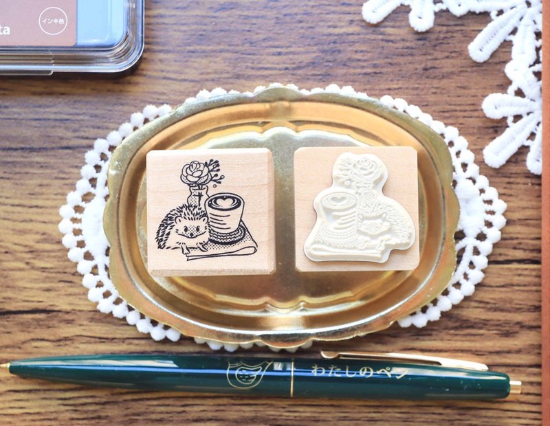 咖啡時光-刺蝟 楓木印章-日本CTFJ聯名款 Maruco小畫室｜印章/印台人氣榜 - Pinkoi