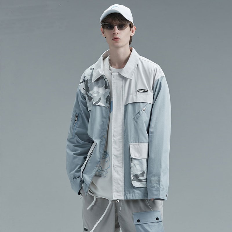 迷彩拼接夾克男士嘻哈運動多袋工裝夾克外套 MUYU｜男夾克/外套人氣榜 - Pinkoi