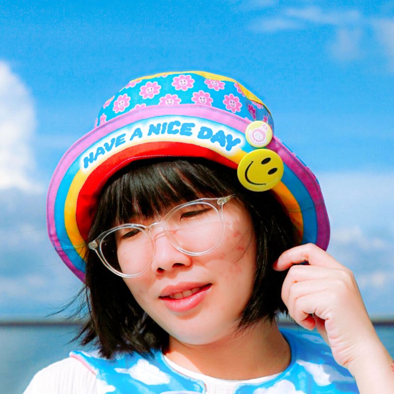 Reversible Bucket hat Handmade Canvas summer sun hat ,Have a nice day hat - 設計館 Playperdoll 帽子 ...