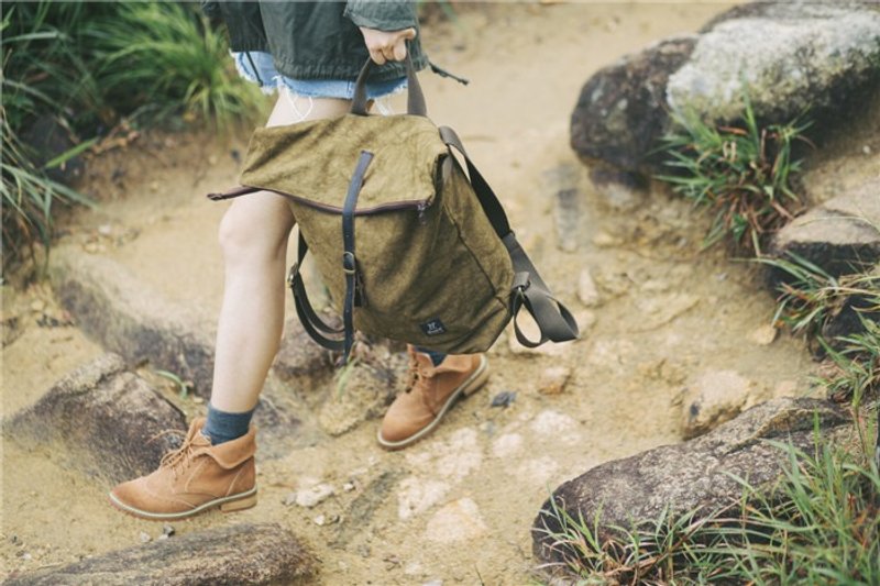 *Mingen Handiwork*原創手工鹹菜綠色帆布雙肩包背包BB16001 mingenhandiwork｜側背包/斜背包人氣榜 - Pinkoi