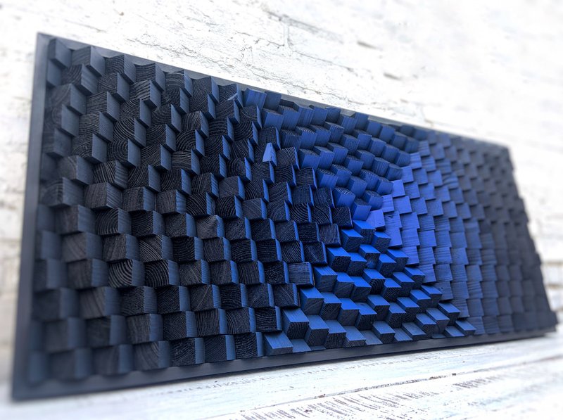 Wood Wall Decor - Geometric Black Blue Modern Art - 3D Acoustic Sound ...